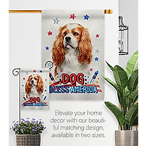 Breeze Decor Patriotic Cavalier King Spaniel Garden Flag-Set Wood Dowel Dog Puppy Spoiled Paw Canine Fur Pet Nature Farm Animal Creature House Banner Small Yard Gift Double-Sided, Made in USA
