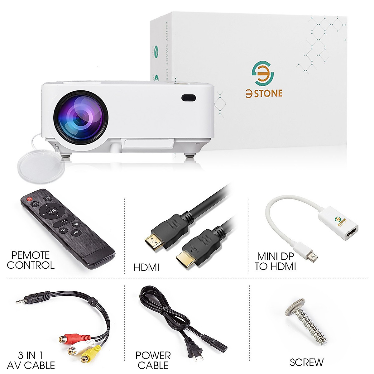 Mini Projector, 3Stone Upgraded Portable LCD Video Projector with 1080P Supported and Built-in Speakers, Multimedia Home Theater Small Projector Compatible with HDMI, USB, AV, DVD, VGA, Laptop