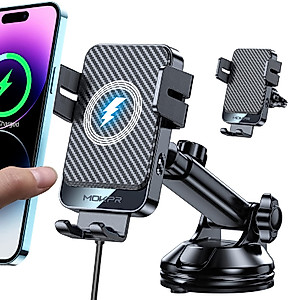 Wireless Car Charger, MOKPR 15W Fast Charging Auto-Clamping Car Mount Universal Hands-Free Car Charger Mount for Dash Windshield Air Vent Compatible with iPhone 15/14/13/12, Samsung S23/S22/S21,etc