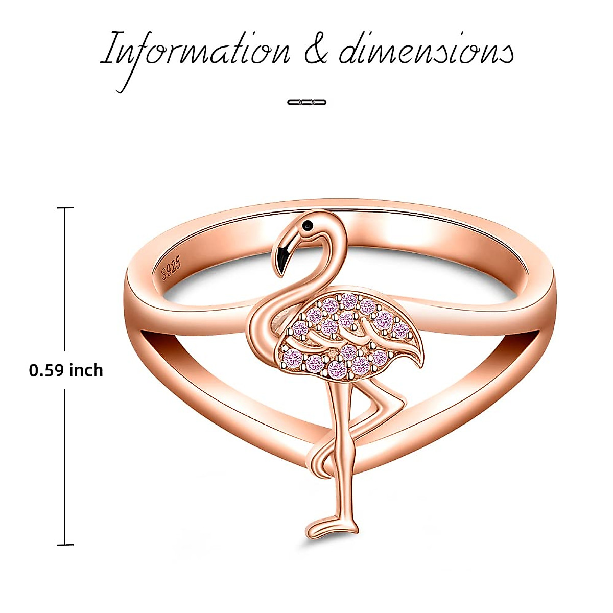 Flamingo Ring for Women Sterling Silver Cute Bird Rose Gold Pink Flamingo Wedding Rings Animal Engagement Finger Band Jewelry Gifts Size 8