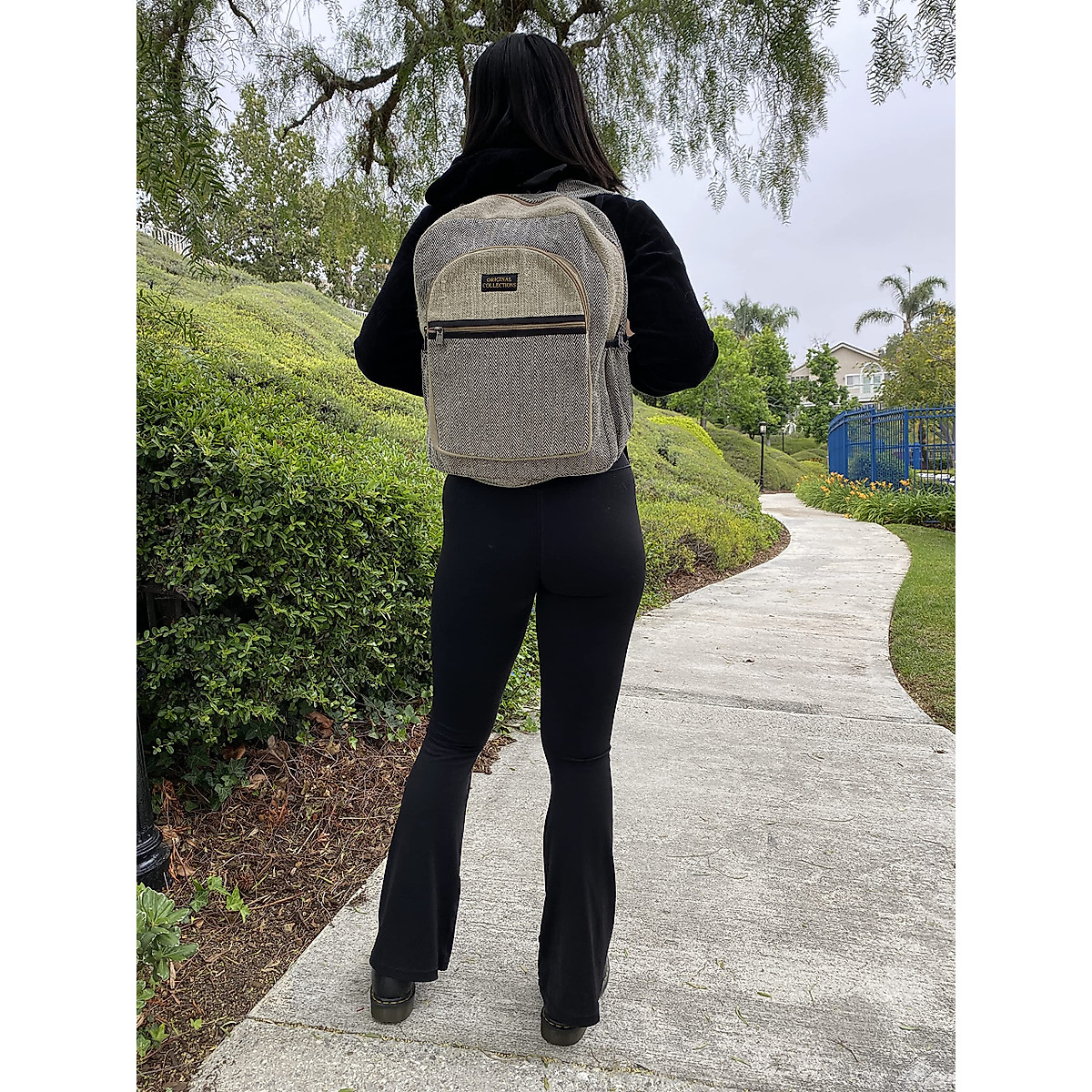 Unisex Large 100% Hemp and Natural Woven Cotton Backpack - Neutral Beige