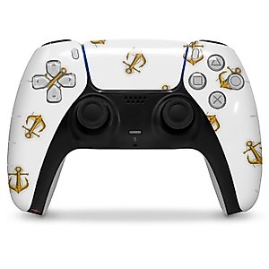 WraptorSkinz Skin Wrap compatible with Sony PS5 DualSense Controller Anchors Away White (CONTROLLER NOT INCLUDED)