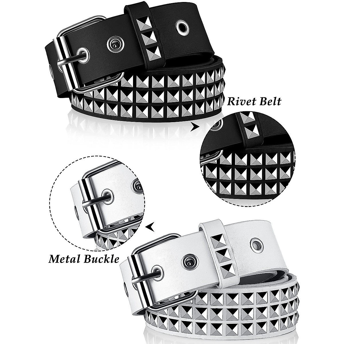 Vicenpal 2 Pieces Studded Belt Punk Rock Rivet Belt Metal Pyramid Pu Leather Belt EMO Belt for Women Men