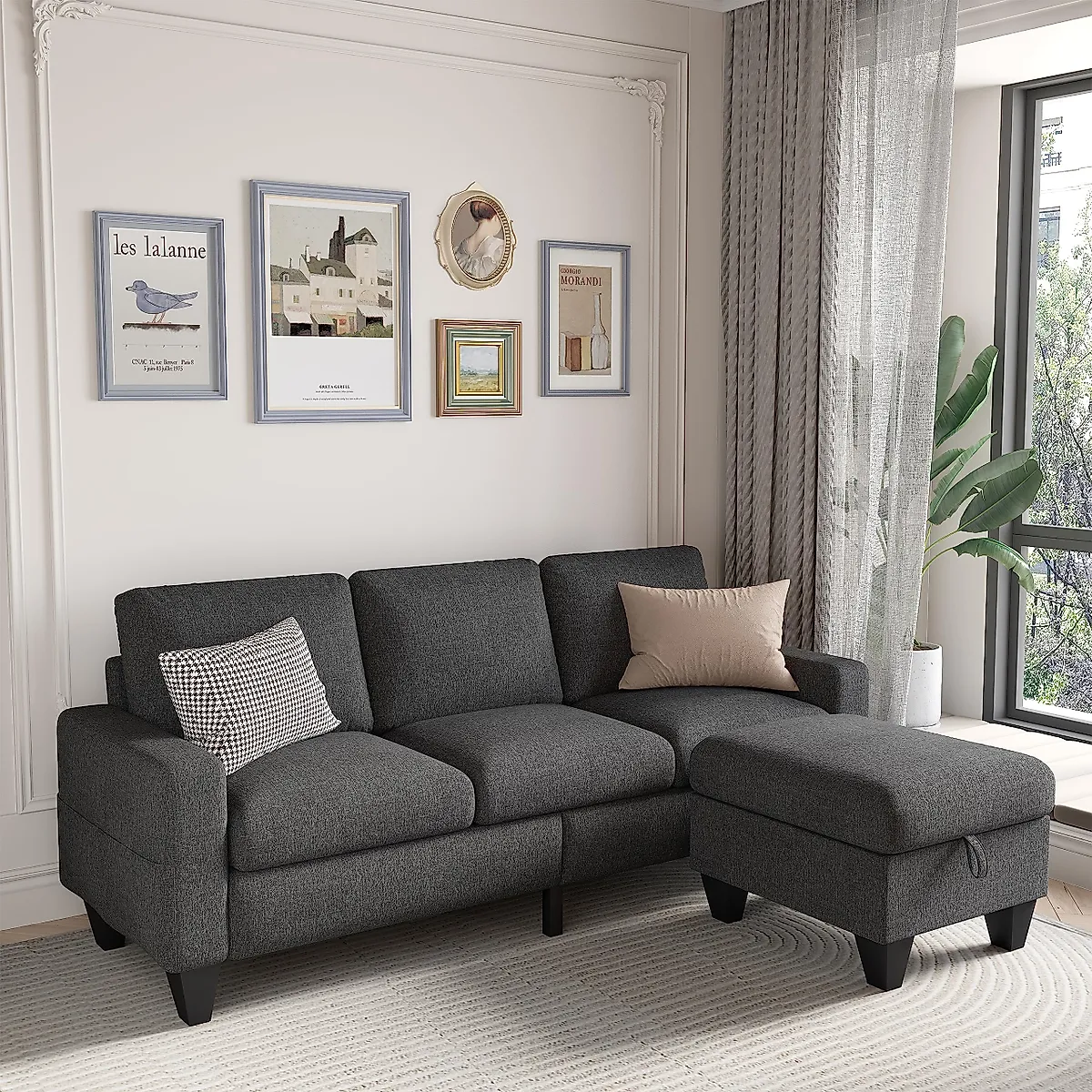 Youmumeub Sectional Sofa, L Shaped Couches for Living Room with Movable Ottoman Small Snowflake Sofas Modular Furniture Set for Apartment Small Space Loft