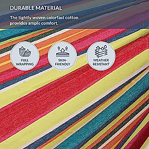 BELLEZE Double Cotton Hammock Bed with 10 ft Wooden Arc Outdoor Patio Hammock Stand, Tropical