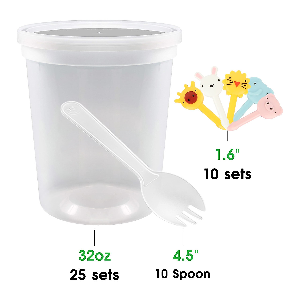 [50 Pack,3 Sizes] Food Storage Containers with Lids, 50 Combo Pack 8oz, 16oz, 32oz Airtight Deli Food Containers w 10 Spoons, BPA-Free Leakproof Takeout Meal Prep Dishwasher, Microwave, Freezer Safe