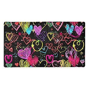 Bath Tub Shower Mat - Anti-Slip PVC Material 15.1x26.8 in, Gentle Cushioning Quick Drying Suction Cups Reliable Solution - Hand Drawn Simple Hearts Non-Slip Floor Mat