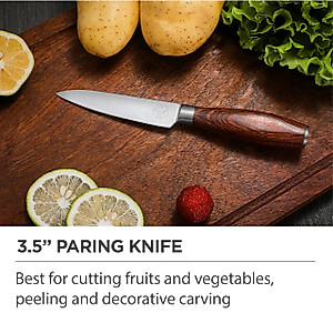 COMMERCIAL CHEF 6 Piece Kitchen Knife Set, Knife Set with Block, Kitchen Knives Including Cleaver, Santoku Knife, Bread Knife, Paring Knife & Heavy-Duty Poultry Shears