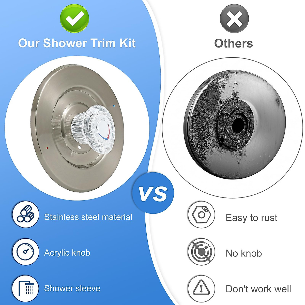 Satin Nickel Shower Trim Kit, Compatible with Moen T470 31661SN Chateau Series Shower Trim Kit and Tub/Shower Trim, for Moen 1225 Trim Kit, Includes Escutcheon, Tubes, Shower handle and Screws