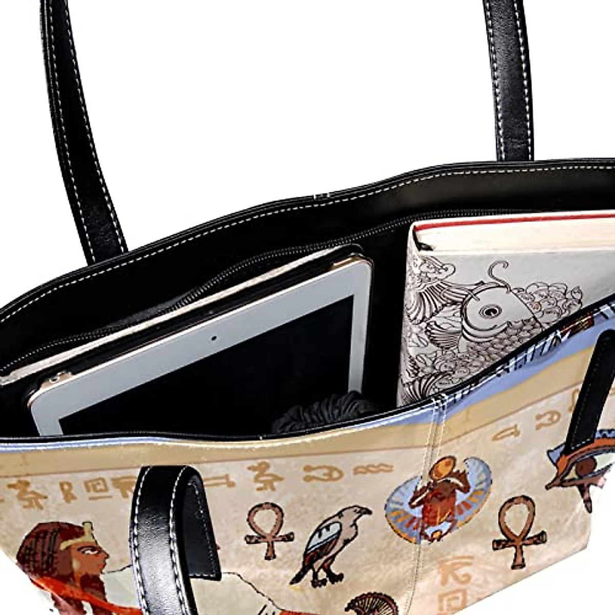 Large Leather Handbags for Women Ancient Egyptian Gods and Pharaohs Top Handle Shoulder Satchel Hobo Bag