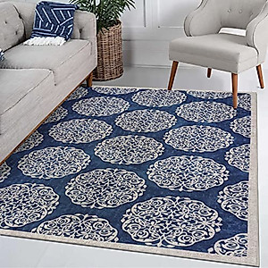 Vernal Machine Washable Area Rug Non Slip Back for Living Room, Bedroom, Dining Room Pet Friendly High Traffic Non-Shedding Rugs Jurupa Collection Carpets 4 X 6 Feet Blue/Cream