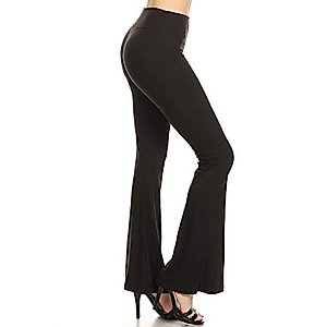Leggings Depot Womens Flared Casual, Work, Lounge Solid Palazzo Pants, Black-Large