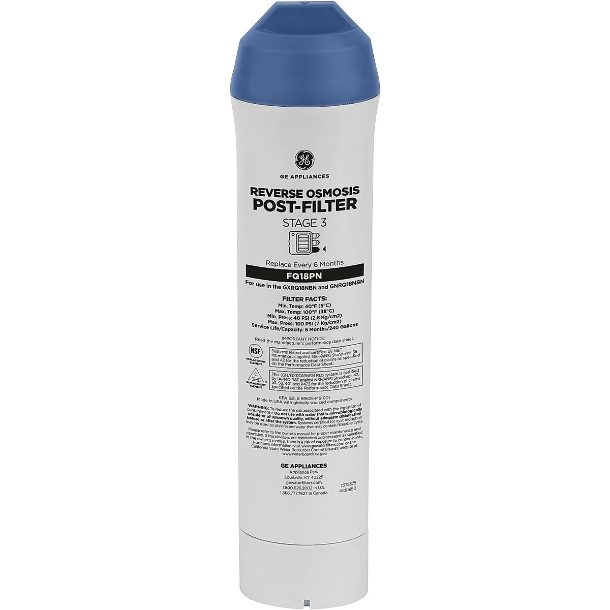 GE Pre & Post Filter Set Compatible with Select GE Under Sink Filtration Systems Including GXRQ18NBN, GNRQ18NBN, GXRV40TBN | Replace Every 6 Months | FQ18PN