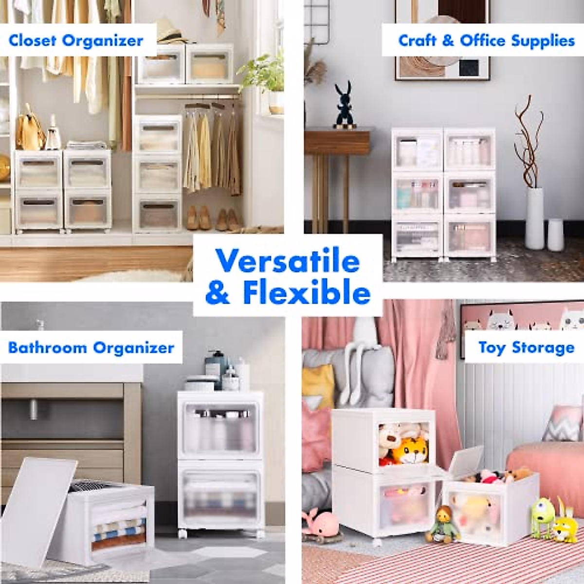 Plastic Storage Bins With Lids + Floating Shelves Wall Shelves - Storage Containers For Organizing, Stackable Storage Bins With Wheels + Set of 2 Wall Shelves for Bedroom, Wood Shelves