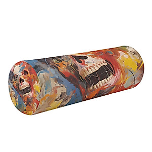 Yuiboo Colorful Skull Bolster Pillows for Bed Round Neck Roll Pillow Round Pillows for Neck Cylinder Cushion Lower Back Support Pillow