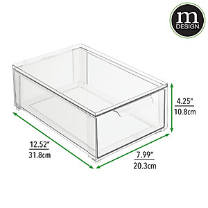 mDesign Plastic Stackable Bathroom Storage Organizer Bin with Pull Out Drawer for Cabinet, Vanity, Shelf, Cupboard, Cabinet, or Closet Organization - Lumiere Collection - 4 Pack - Clear
