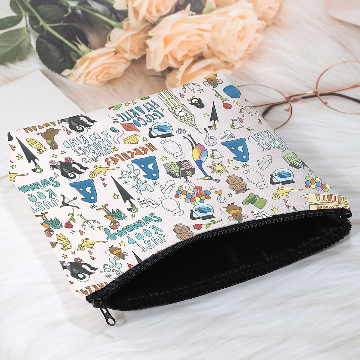 POFULL Magic Kingdom Gift Movie Characters Collage Cosmetic Bag Fairy Tales Gift for Women (Characters Collage Cosmetic Bag)