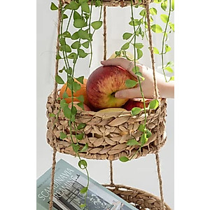 Hanging Fruit Basket Handmade Woven Hanging Basket Kitchen Storage. 3-Tier Fruit Baskets for Produce. Boho Hanging Planter Baskets - Kitchen Produce Storage Eco Friendly Organizer Heavy Duty