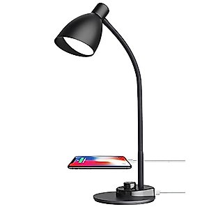 LiFMIRA Small Desk Lamp with USB Charging Port 3 Color Modes Light Induction Smart Auto-Dimming Reading Light CRI 90+ Flexible Gooseneck Desk Lamps for Home Office Dorm Study Room AC Adapter Included