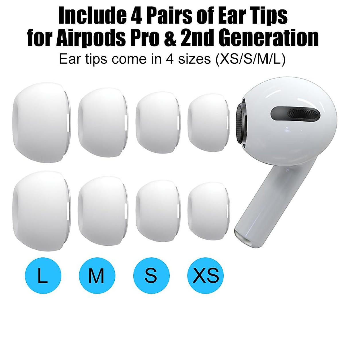 SAYAFAN 4 Pairs Replacement Ear Tips for Airpods Pro & 2nd Generation and Cleaner Kit, 5 in 1 Cleaning Pen with Polishing Cloth, Silicone Ear Tips with Noise Reduction Hole (XS/S/M/L)