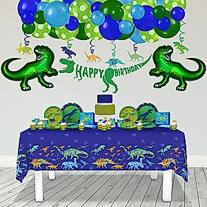 My Greca Dinosaur Birthday Party Supplies – (Serves 20) - TRex Theme Decorations Set - Plates, Cups, Napkins, Cupcake Toppers & Wrappers, Happy Birthday Banner, Table Cover, Balloon Garland Kit