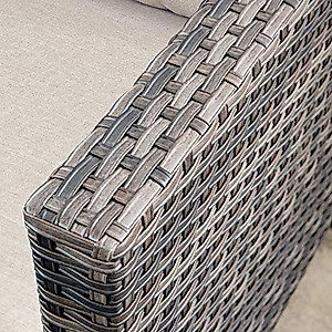 OVIOS Patio Furniture Set 2 Wicker Chairs All Weather Outdoor Single Chairs Patio Dining Chairs Manual Weaving Rattan Sofa, Garden Porch Backyard, Steel (Beige)