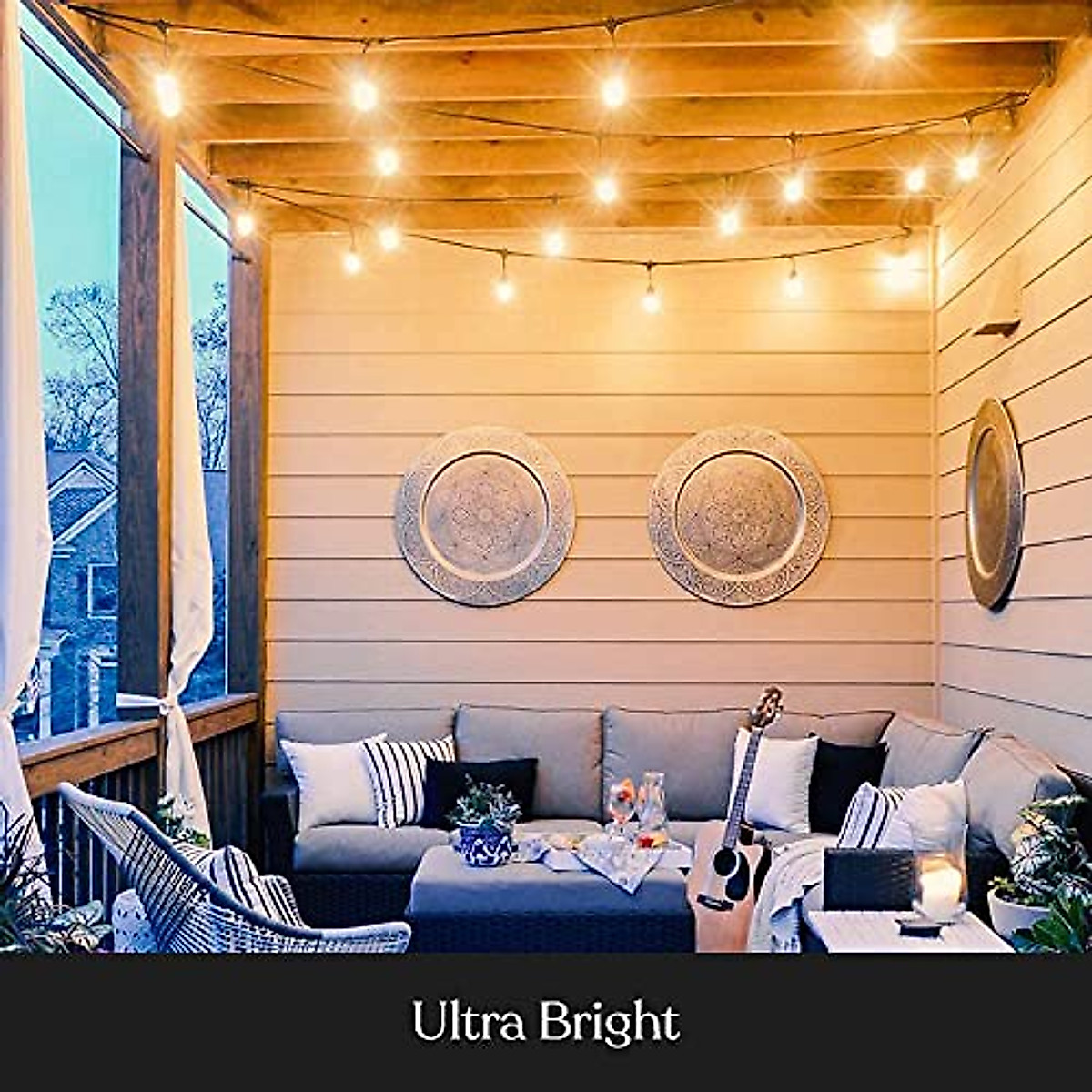 Brightech Ambience Pro Outdoor String Lights - Commercial Grade Waterproof Patio Lights with 48 Ft Dimmable Incandescent Edison Bulbs, Porch String Lights For Patio, Backyard, Christmas - 15 Bulbs 11W