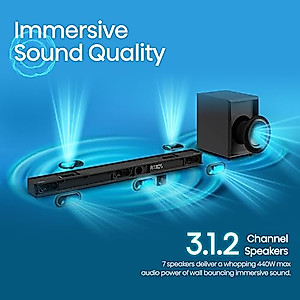 Hisense AX3125H 3.1.2Ch Sound Bar with Wireless Subwoofer, 440W, Dolby Atmos, Bluetooth 5.3, EzPlay, 4K HDMI Pass Through, Roku TV Ready, DTS:X, HDMI/AUX/ARC/Optical/USB, 7 EQ Modes