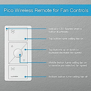 Lutron Pico Smart Remote for Caséta Smart Fan Speed Control, PJ2-3BRL-GWH-F01, White