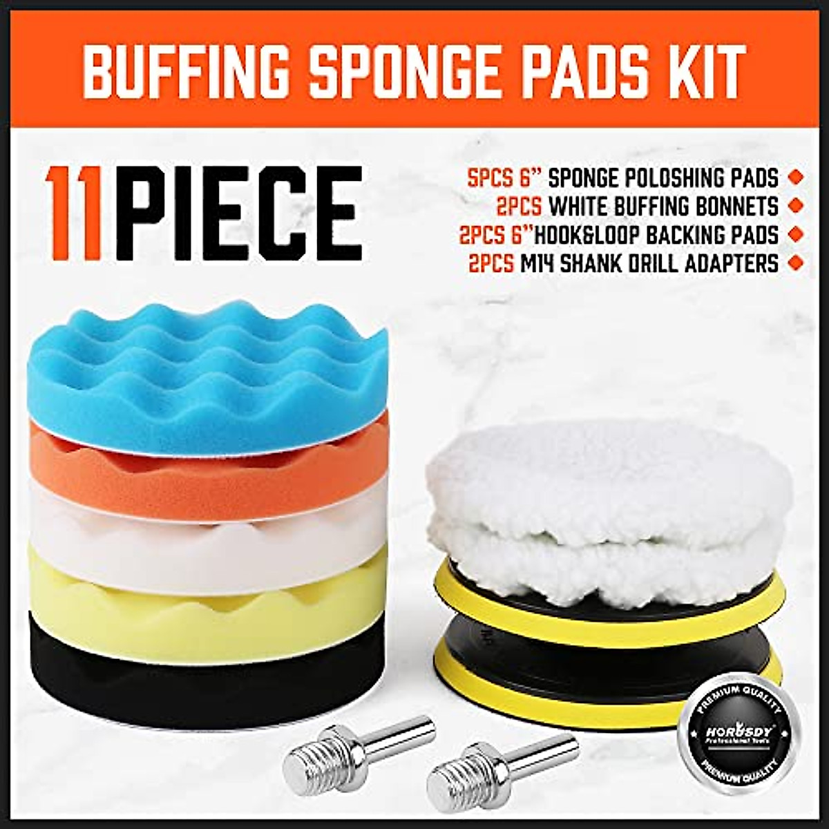 HORUSDY 6" Buffing Pad Kit, Polishing Pad Kit for 6 Inch Backing Plate Compound Buffing Sponge and Woolen Pads Cutting Polishing Pad Kit for Car Buffer Polisher, Polishing and Waxing.