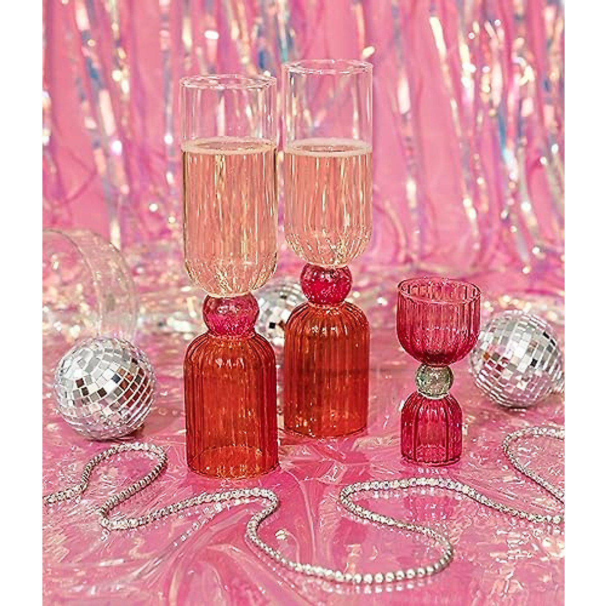 ban.do Cocktail Measuring Jigger, Double Jigger Shot Glass, 1/2 and 1 Shot Measuring Cup, Pink Glass Bar Tool, Tipsy Turvy