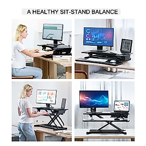 Aveyas [Electric] Motorized Standing Desk Converter, 32'' Speed Plus Version Height Adjustable Ergonomic Sit to Stand Up Riser, Dual Monitor Lift Computer Workstation with Wide Keyboard Tray