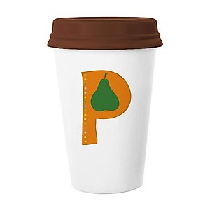 P Alphabet Pear Fruit Cute Pattern Mug Coffee Drinking Glass Pottery Ceramic Cup Lid