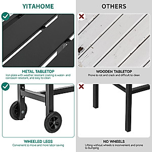 YITAHOME 55" Outdoor Bar Table, Rectangle Narrow Counter Height Table, Ideal Bar Height Table for Balcony, Patio, Garden, Yard, Poolside, Silver Bottom Texture