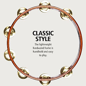 Meinl Percussion Traditional Wood Tambourine with Solid Brass Jingles, Double Row — NOT MADE in CHINA — for All Musicians, 2-YEAR WARRANTY (TA2B-AB)