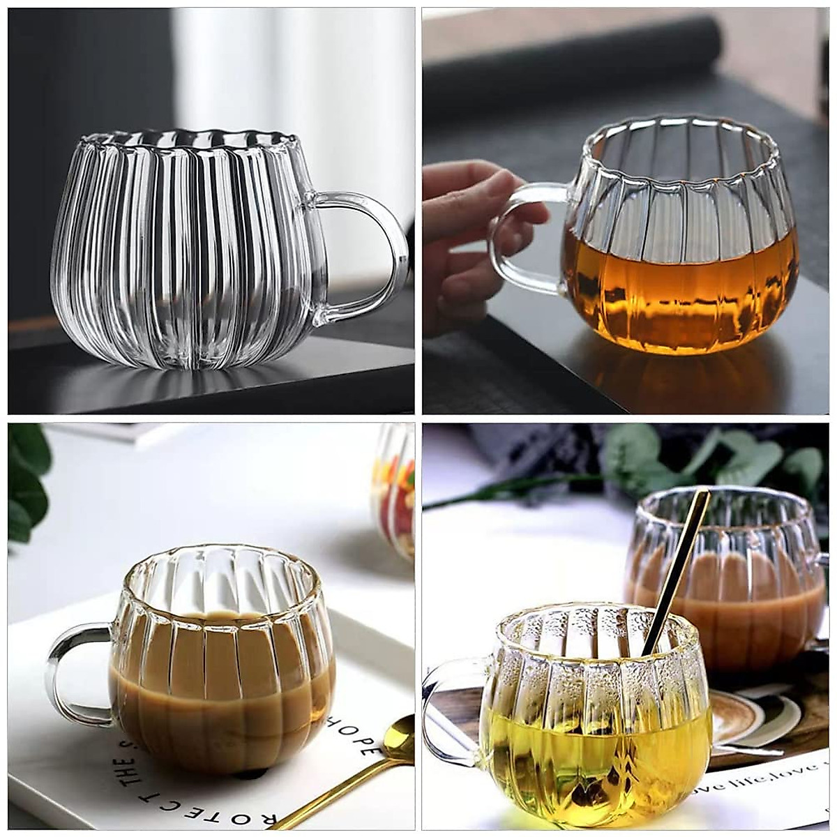 Ipetboom Pumpkin Mug Cups Office Decor Glass Coffee Cups 2pcs Transparent Glass Mugs with Handle Coffee Tea Mugs Soup Clear Drinking Cups Office Decor Glass Cups Novelty Coffee Mug