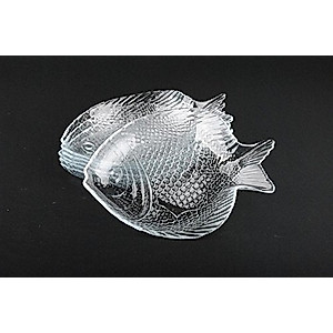 Pasabahce Marine 6 pc Set Crystal Clear Glass Fish Shaped Platter Snack Dish