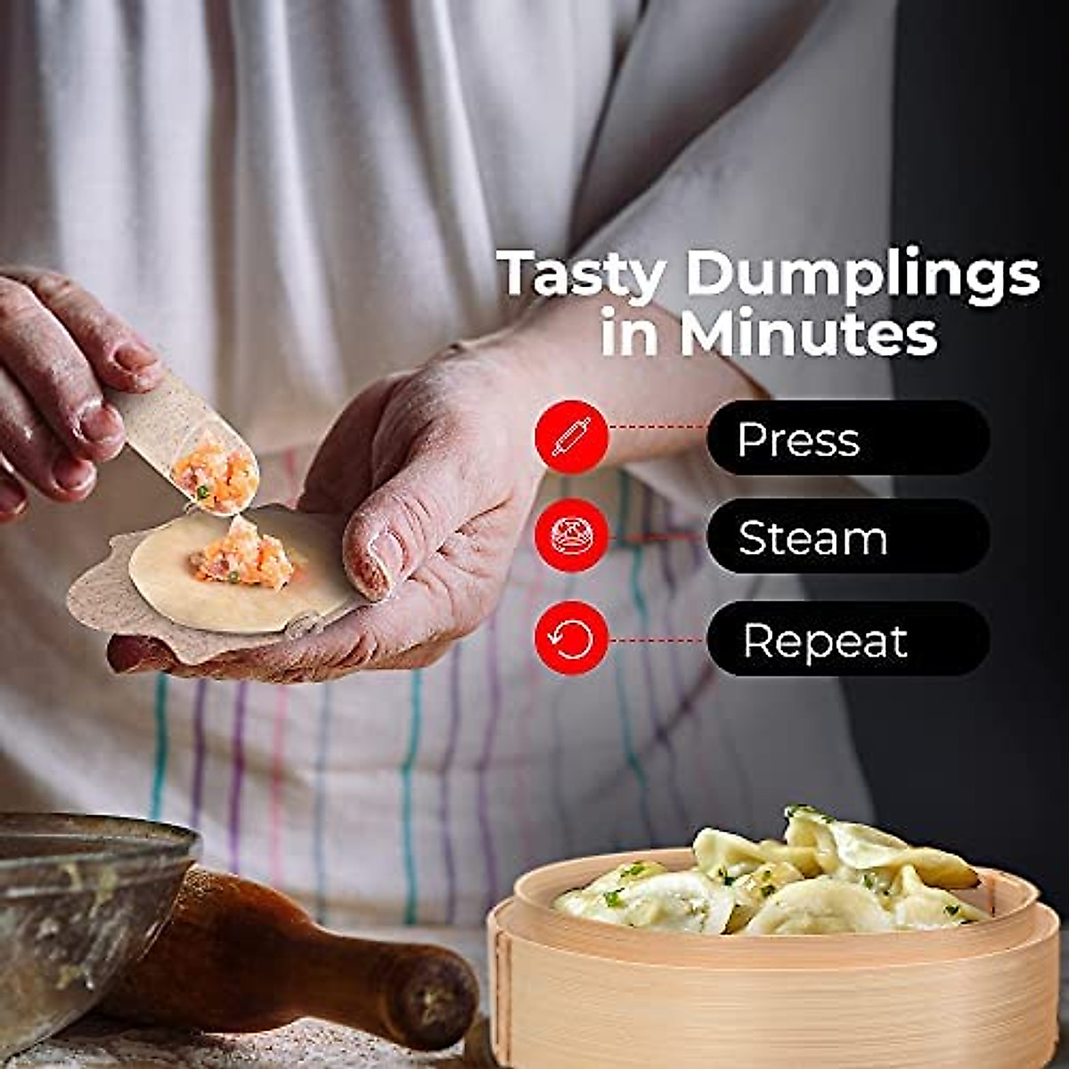 Annie’s Kitchen Complete Set Handmade Bamboo Steamer Baskets, Lid Dumpling Maker with Spoon, 4 Reusable Cotton Liners, 2 sets Chopsticks- For Rice, Vegetables, Fish, Meat, Desserts(10 Inch 2 Tiers)