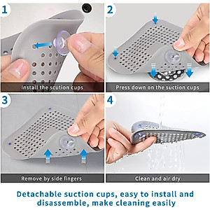 FYY Drain Hair Catcher, 2 Pack Silicone Hair Stopper Cover Shower Drain Hair Strainers Stopper Hair Trap Easy to Install and Clean for Bathroom Bathtub Tub and Kitchen, Bathroom Accessories, Grey+Grey