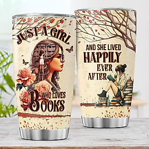 HUBUPU Just A Girl Books, Tumbler 20 Oz With Lid And Straw, Book Gifts