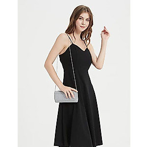 Vgift Purses for Women Evening, Formal Envelop Clutch Shiny Glitter for Party Wedding, Silver