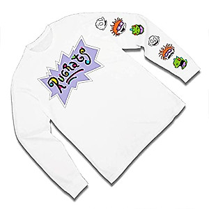 Nickelodeon Mens Long Sleeve Shirt - #TBT Mens 1990's Clothing - Rugrats, Hey Arnold, Ren and Stimpy (White, X-Large)