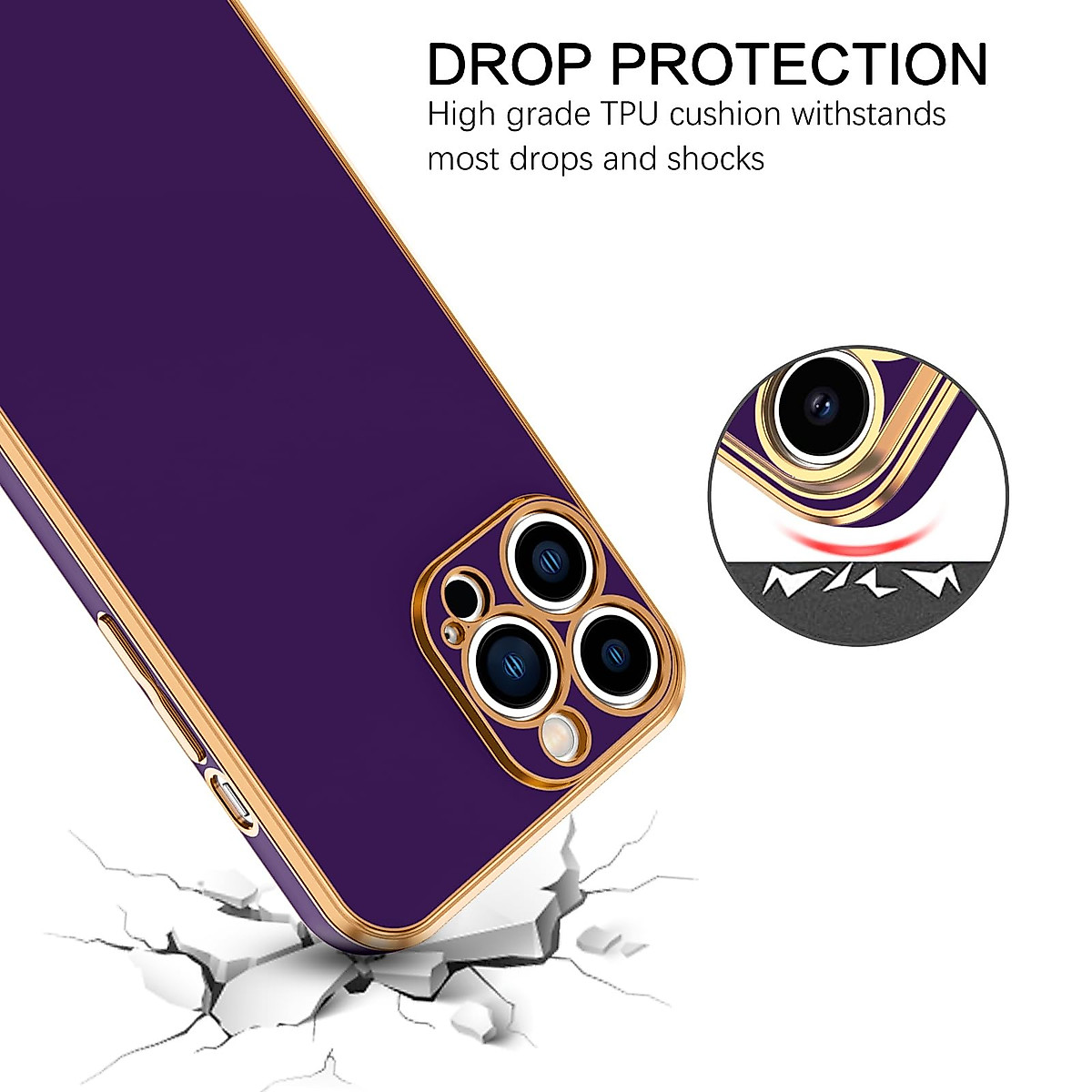 BENTOBEN for iPhone 13 Pro Max Case with Wristband Strap, Slim Luxury Electroplated Bumper Women Men Girl Protective Soft Case Cover for iPhone 13 Pro Max 6.7 inch,Deep Purple/Gold