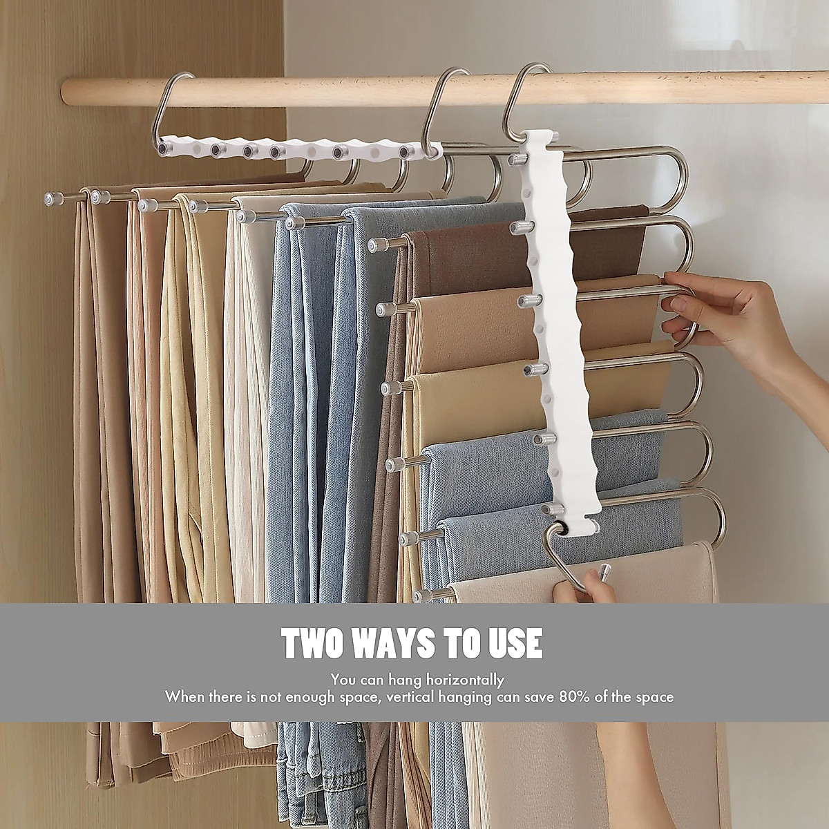 CERETIA 9 Layers Pants Hangers Space Saving - Non Slip Stainless Steel Multifunctional Pants Rack, Clothes Closet Storage Organizer for Pants Jeans Trousers Scarf Hanger