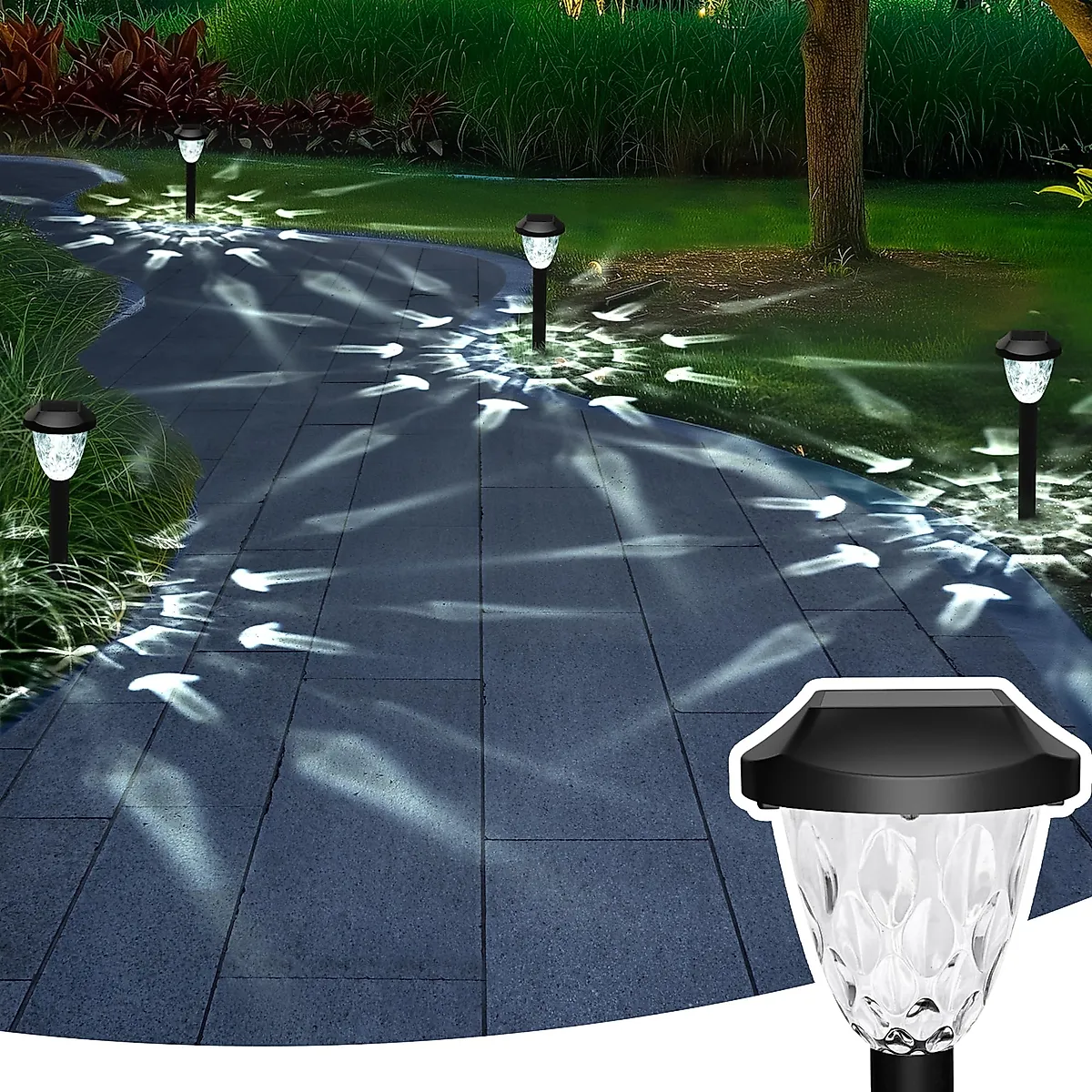 GIGALUMI 8 Pack Solar Lights Outdoor, Solar Pathway Lights with Great Pattern, Waterproof Auto On/Off Solar Powered Light for Outside Yard Garden Walkway Driveway Lawn Pathway