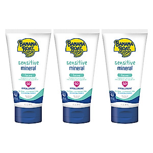 Banana Boat Sensitive 100% Mineral Face Sunscreen Lotion SPF 50, 3oz | Travel Size Sunscreen, Mini Sunscreen for Face, Banana Boat Face Sunscreen, Banana Boat Mineral Sunscreen SPF 50, 3oz