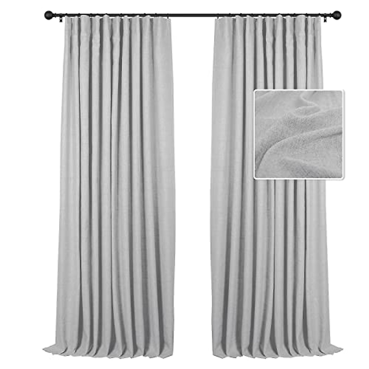 INOVADAY Blackout Curtains 84 Inch Long 2 Panels Burg Linen Textured Thermal Insulated Window Treatment Panels Drapes for Bedroom Living Room - Grey, W50 x L84