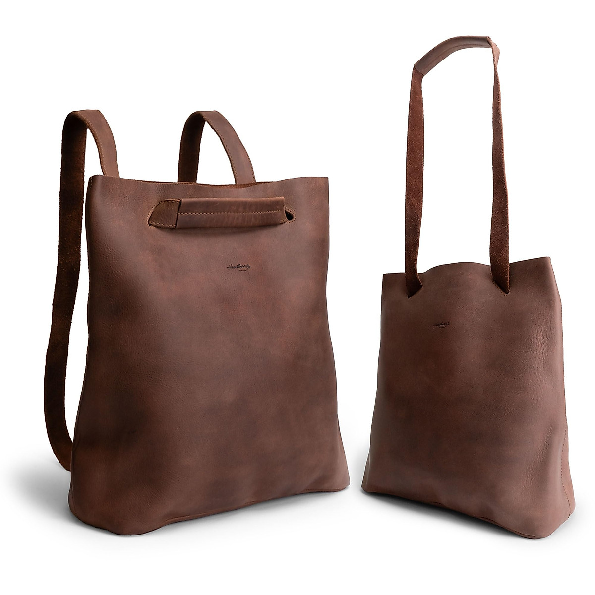 Heather's, Convertible Backpack to Shoulder Bag Handmade from Full Grain Leather - Durable, Spacious Bag, Travel & Shopping Accessory - Bourbon Brown