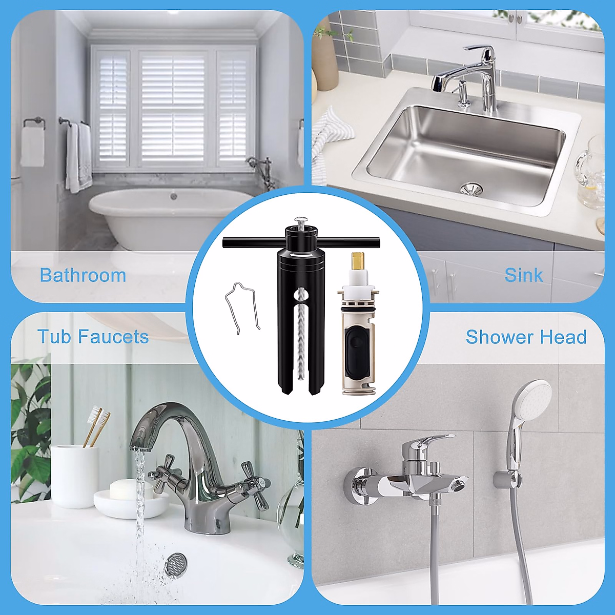 104421U Cartridge Puller Tool with 1222 Replacement Cartridge & Retainer Clip, Compatible with Moen 1222 One Handle Faucet, Bathtub Shower Valve Parts and Removal Tool, Brass and Plastics