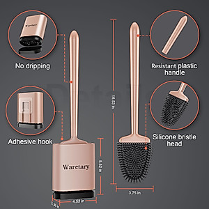 Silicone Toilet Bowl Brush with Holder: Long Handle Toilet Brush and Holder Set for Bathroom, Wall Mounted Toilet Scrubber Cleaner Brush(Gold)